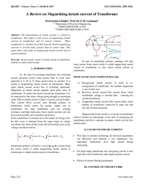 (PDF) A Review on Magnetizing inrush current of Transformer