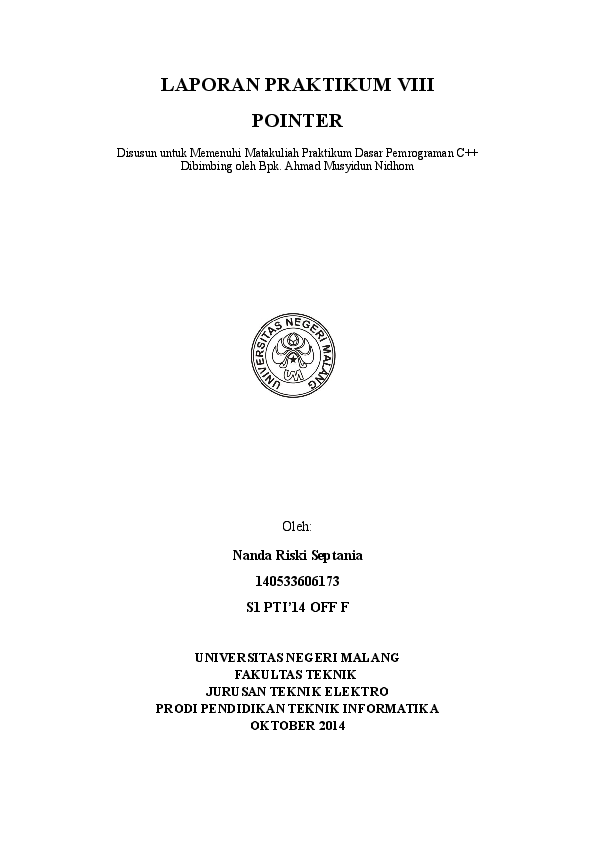 (DOC) LAPORAN PRAKTIKUM VIII Pointer