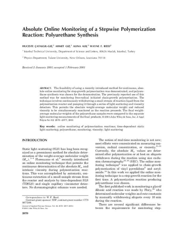 (PDF) Absolute online monitoring of a stepwise polymerization reaction ...