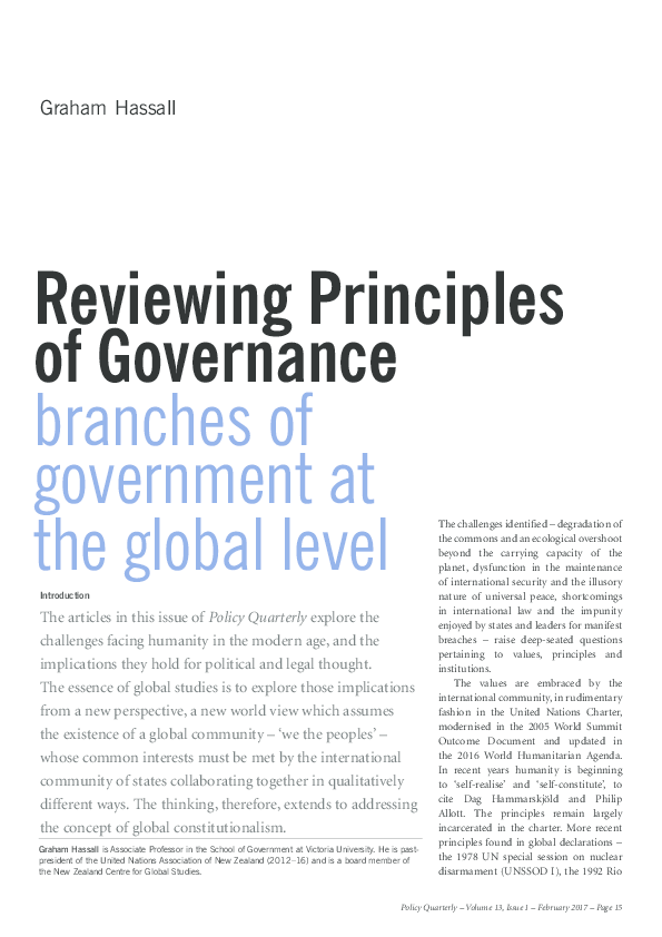 (PDF) Reviewing Principles of Governance: Branches of government at the ...