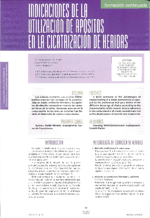 (PDF) Indicaciones de la utilización de apósitos en la cicatrización de heridas