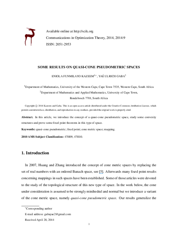 Pdf Some Results On Quasi Cone Pseudometric Spaces