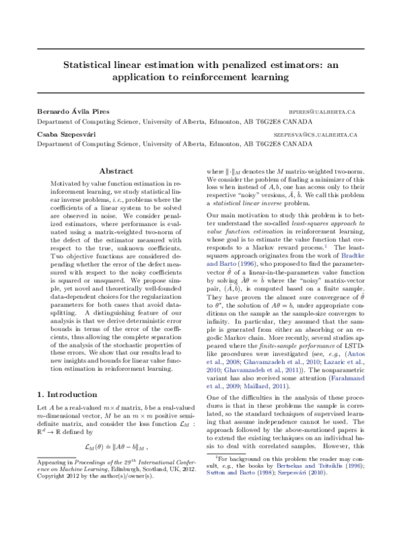 Pdf Statistical Linear Estimation With Penalized Estimators An