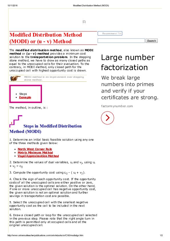 (PDF) Modified Distribution Method MODI