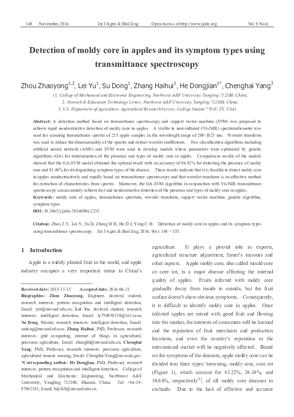 (PDF) Detection of moldy core in apples and its symptom types using ...