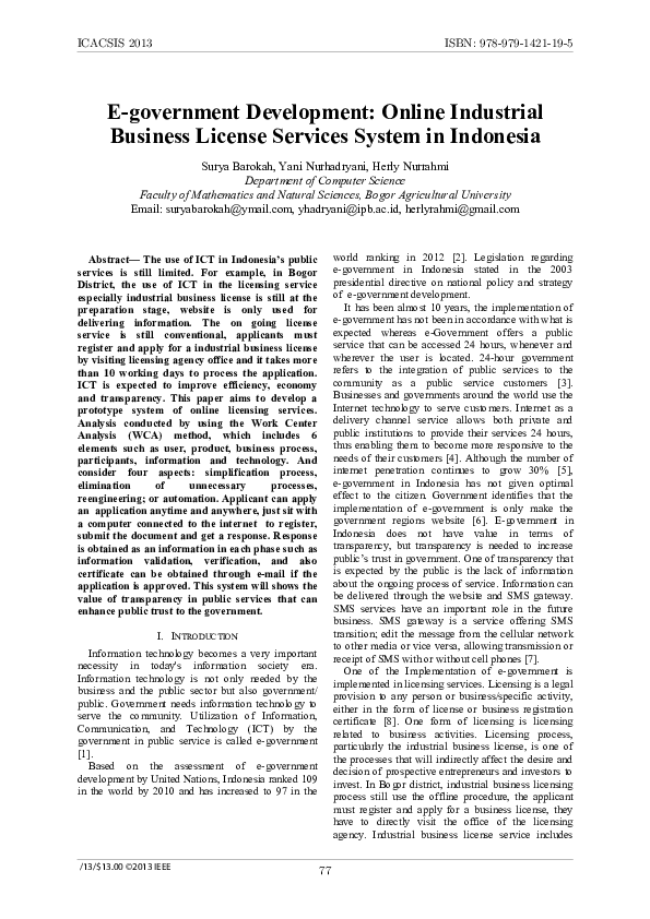 (PDF) E-government development: Online industrial business license ...