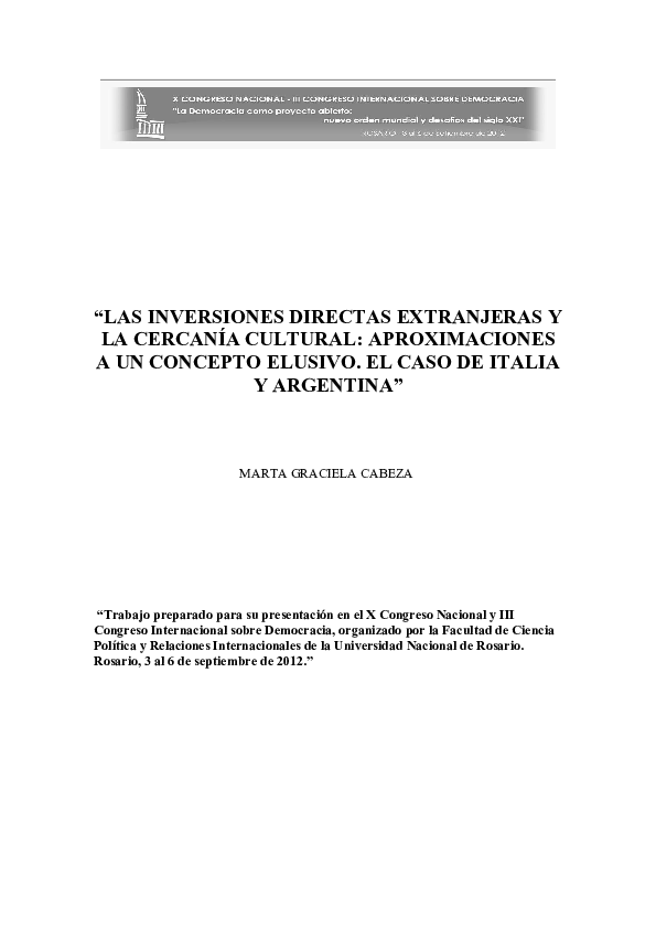 (PDF) Las inversiones directas extranjeras y la cercanía cultural, aproximaciones a un concepto ...