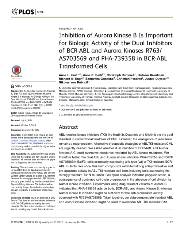 (PDF) Inhibition of Aurora Kinase B Is Important for Biologic Activity ...