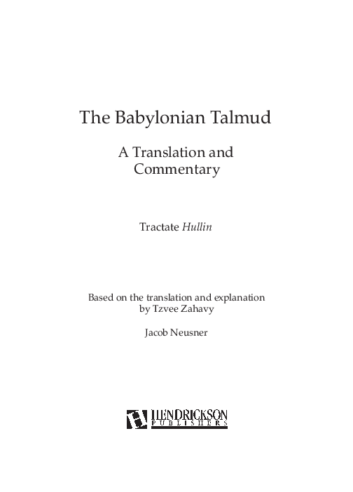 (PDF) The Babylonian Talmud Tractate Hullin. A Translation and Commentary