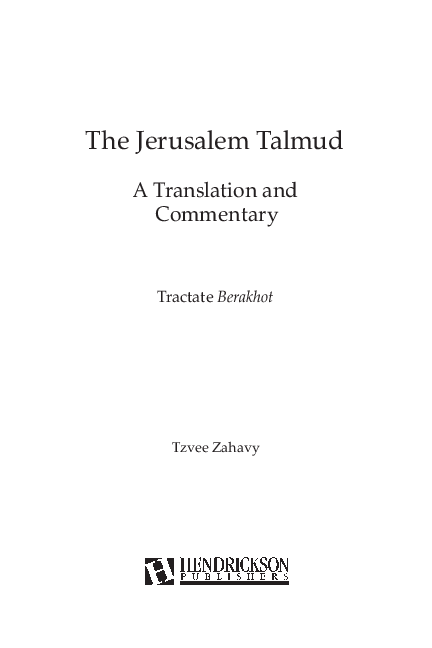 (PDF) The Jerusalem Talmud Tractate Berakhot. A Translation and Commentary