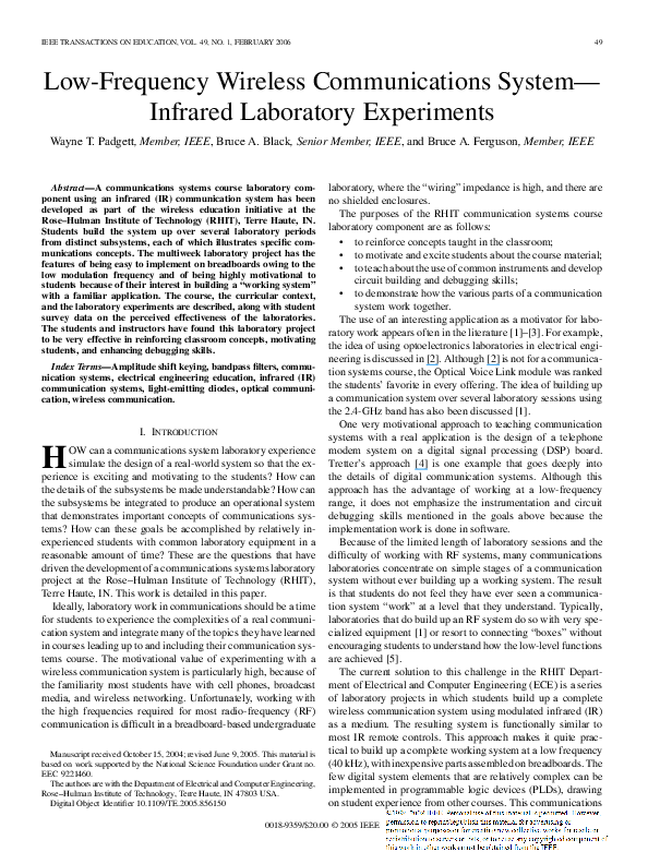 (PDF) Low-Frequency Wireless Communications System— Infrared Laboratory ...