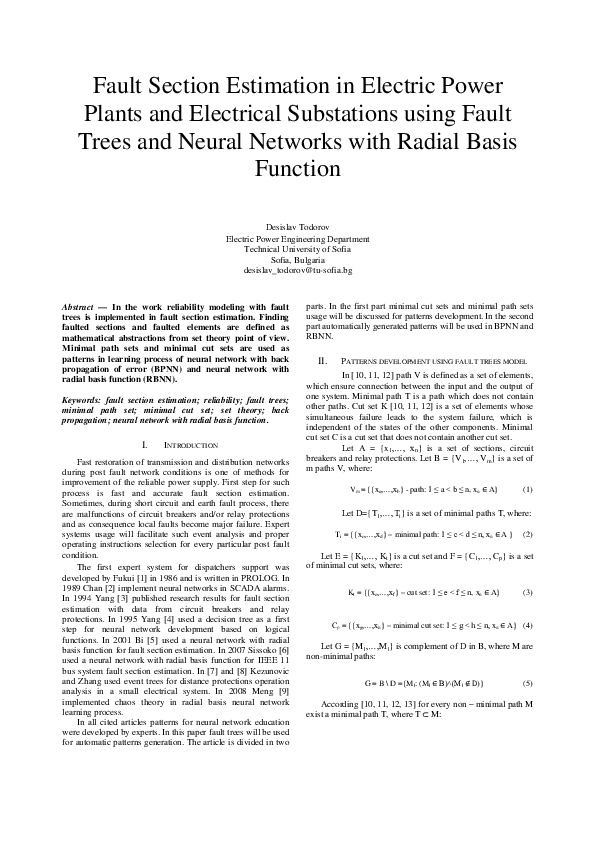 Pdf Fault Section Estimation In Electric Power Plants And Electrical Substations Using Fault