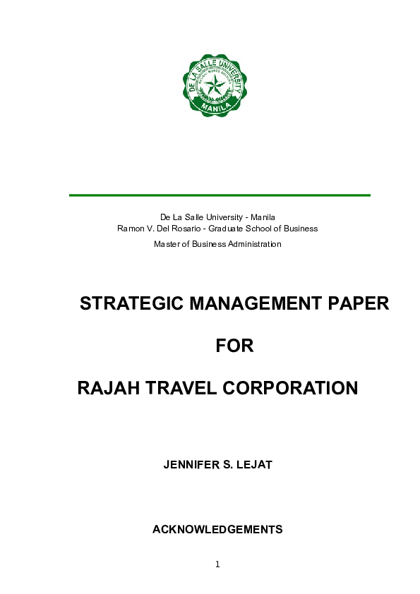 (DOC) Strategic Management Paper Rajah