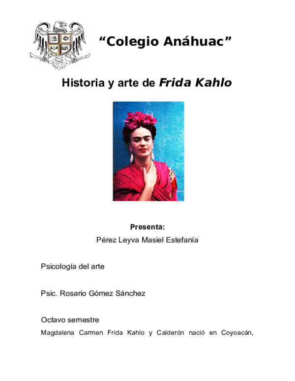 (DOC) "Frida Kahlo, vida y analisi de pinturas"