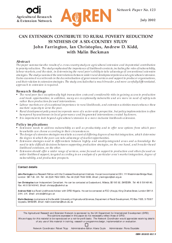 (PDF) Agricultural Research & Extension Network CAN EXTENSION ...