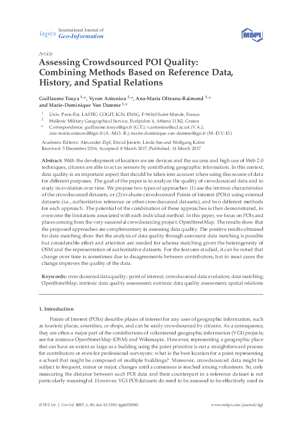 (PDF) Assessing Crowdsourced POI Quality: Combining Methods Based on Reference Data, History ...