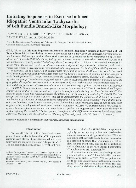 (PDF) Initiating Sequences in Exercise Induced Idiopathic Ventricular ...