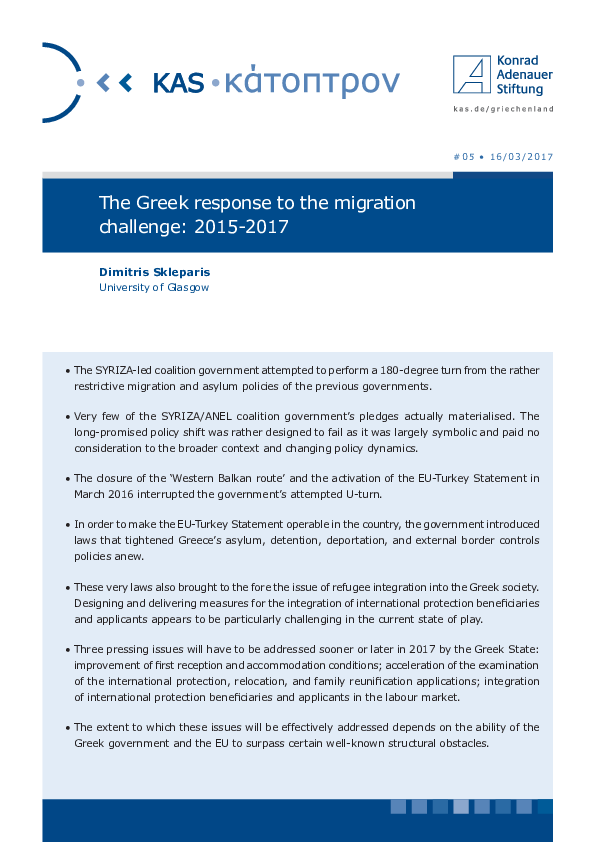 (PDF) The Greek response to the migration challenge: 2015-2017
