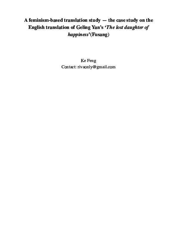 (PDF) A feminism-based translation study — the case study on the ...