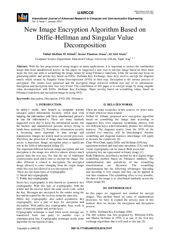 Pdf New Image Encryption Algorithm Based On Diffie Hellman And 9891
