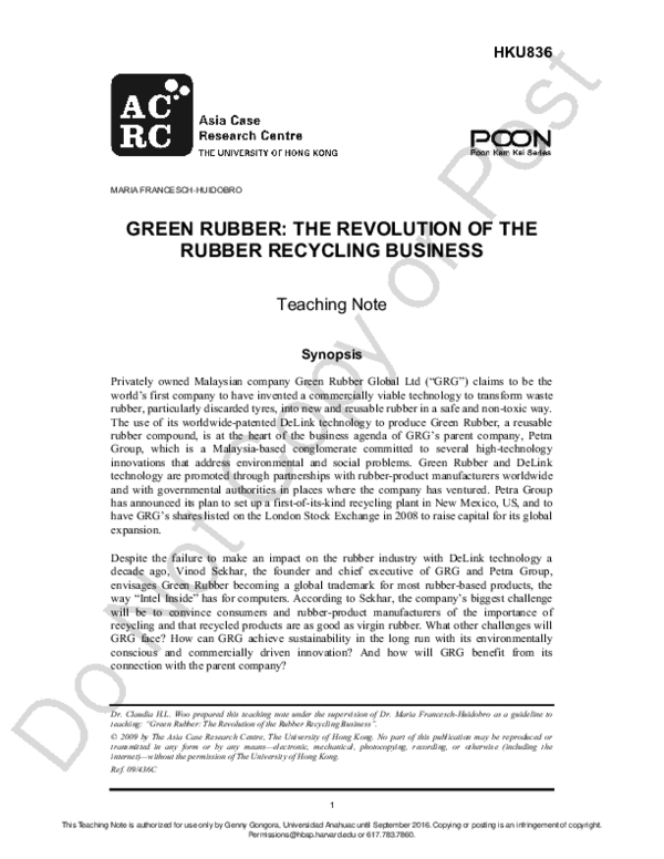 (PDF) GREEN RUBBER: THE REVOLUTION OF THE RUBBER RECYCLING BUSINESS