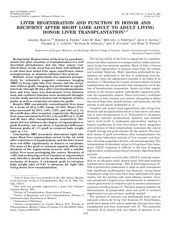 (PDF) Liver Regeneration and Function in Donor and Recipient After ...