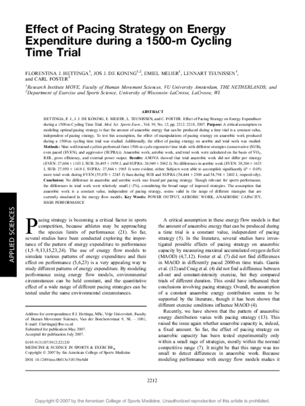 (PDF) Effect of Pacing Strategy on Energy Expenditure during a 1500-m ...