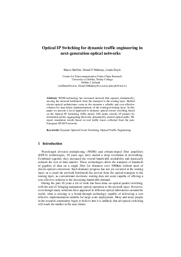 (PDF) Optical IP Switching for Dynamic Traffic Engineering in Next-Generation Optical Networks