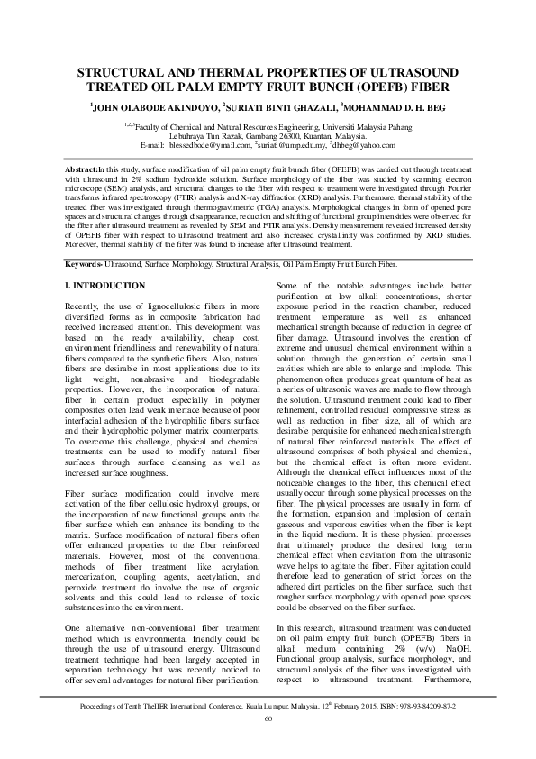 (PDF) Structural and Thermal Properties of Ultrasound Treated Oil Palm Empty Fruit Bunch (Opefb ...