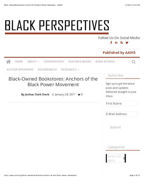 (PDF) Black-Owned Bookstores: Anchors of the Black Power Movement