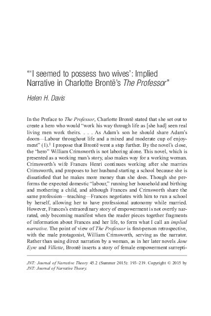 (PDF) " 'I seemed to possess two wives': Implied Narrative in Charlotte ...