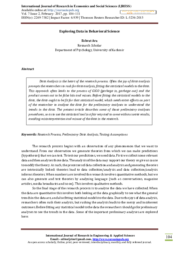 (PDF) Exploring Data in Behavioral Science