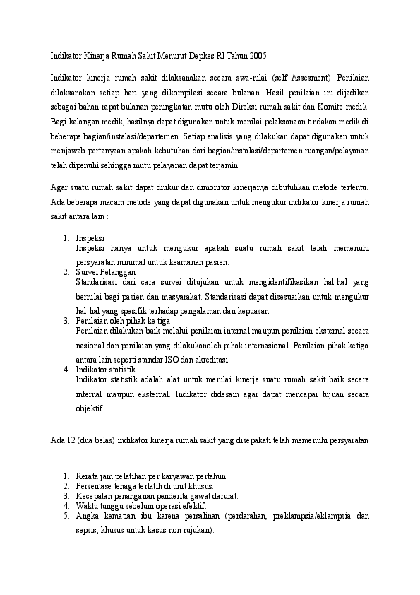 (DOC) Indikator Kinerja Rumah Sakit Menurut Depkes RI Tahun 2005