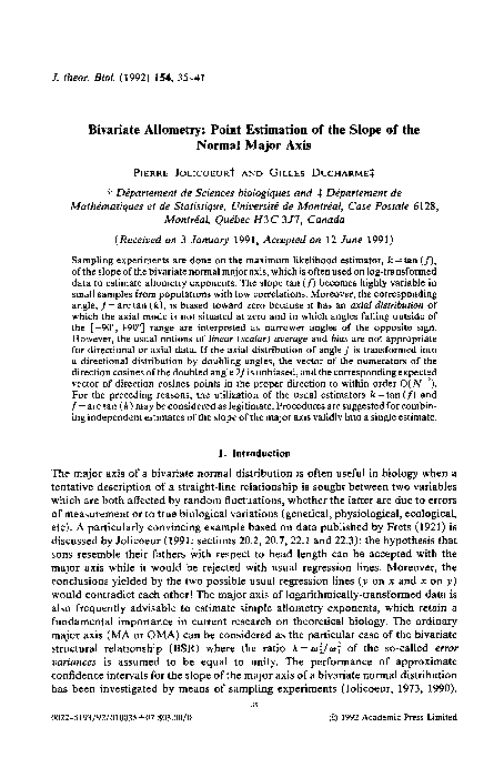 (PDF) Bivariate allometry: Point estimation of the slope of the normal major axis