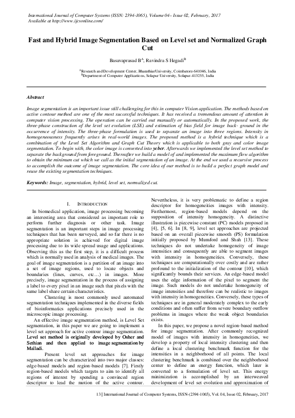 Pdf Fast And Hybrid Image Segmentation Based On Level Set And Normalized Graph Cut