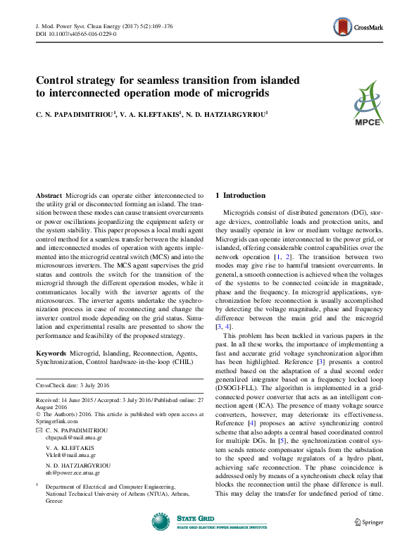 Pdf Control Strategy For Seamless Transition From Islanded To Interconnected Operation Mode Of