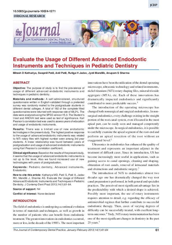 (PDF) Evaluate the Usage of Different Advanced Endodontic Instruments ...