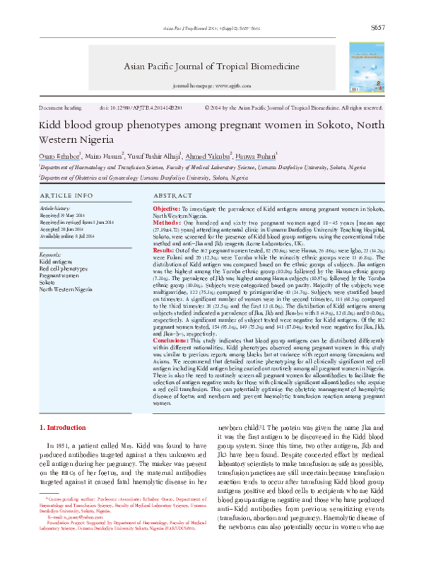 (PDF) Kidd blood group phenotypes among pregnant women in Sokoto, North ...