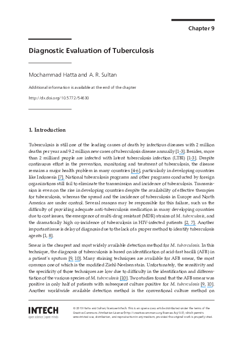 (PDF) Diagnosis evaluation of tuberculosis in Tuberculosis-Current ...