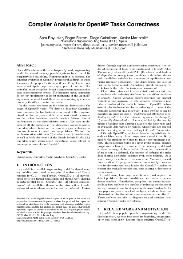 (PDF) Compiler Analysis for OpenMP Tasks Correctness