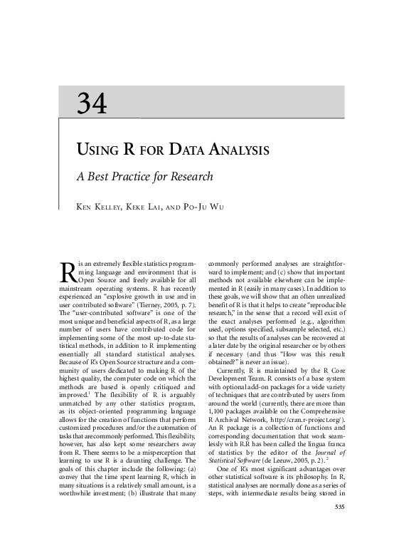 (PDF) USING R FOR DATA ANALYSIS A Best Practice for Research