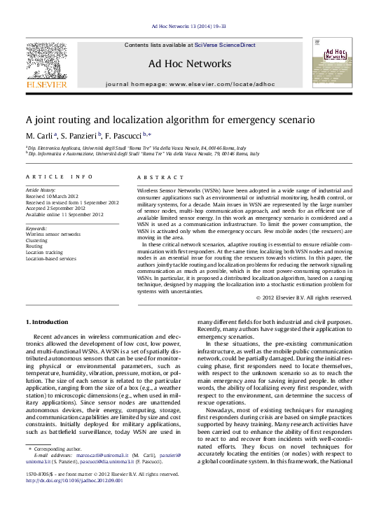 Pdf A Joint Routing And Localization Algorithm For Emergency Scenario
