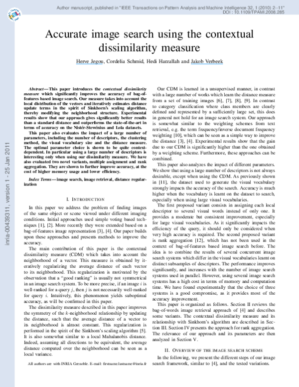 (PDF) Accurate Image Search Using the Contextual Dissimilarity Measure