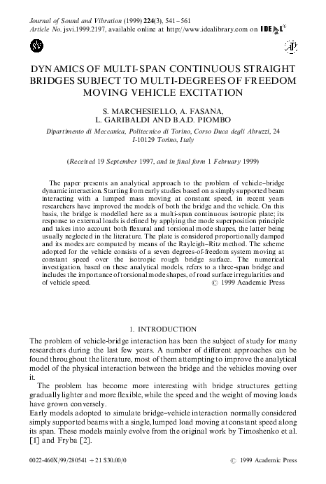 (PDF) Dynamics of Multi-Span Continuous Straight Bridges Subject to Multi-Degrees of Freedom ...