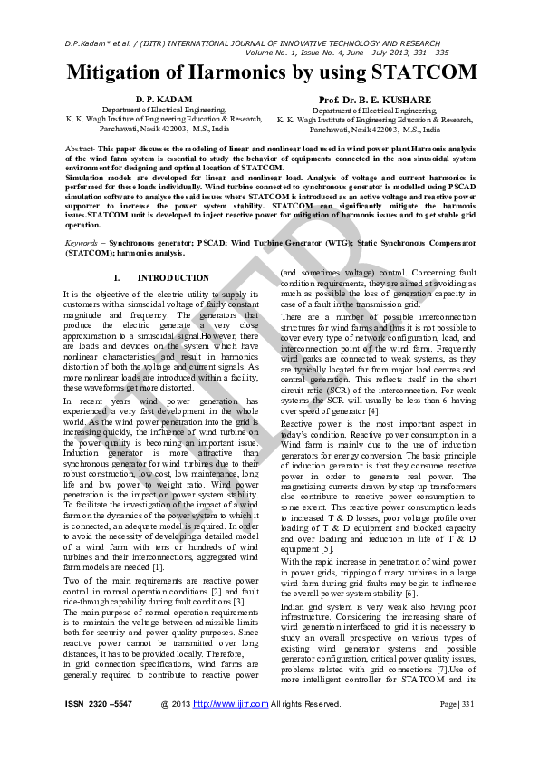 (PDF) Mitigation of Harmonics by using STATCOM