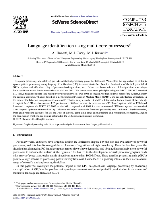(PDF) Language identification using multi-core processors