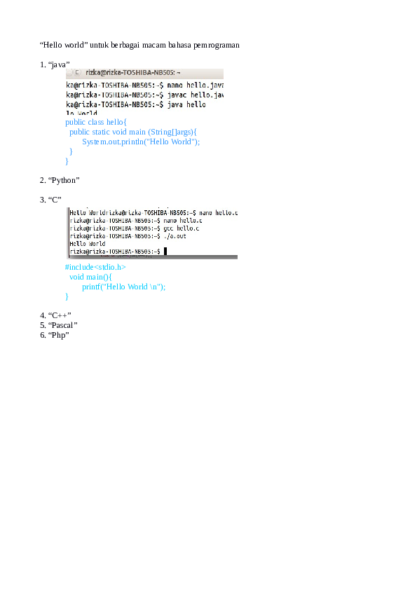 (DOC) " Hello world " untuk berbagai macam bahasa pemrograman