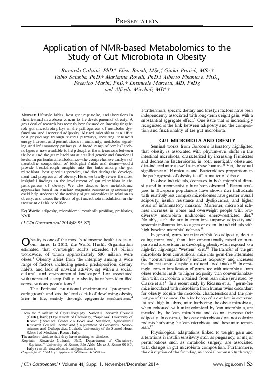 (PDF) Application of NMR-based Metabolomics to the Study of Gut ...