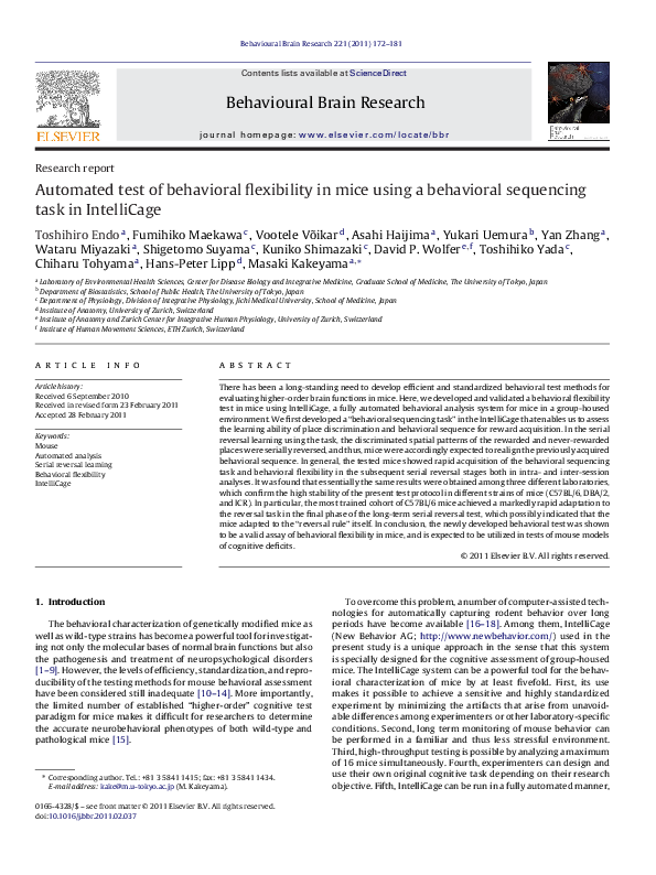 Pdf Automated Test Of Behavioral Flexibility In Mice Using A Behavioral Sequencing Task In