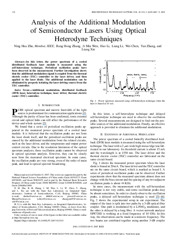 (PDF) Analysis of the Additional Modulation of Semiconductor Lasers ...
